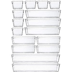 NC 16Pcs Clear Drawer Organizer Plastic Desk Drawer Organizer Tray for Makeup, Kitchen Utensils, Jewelries, and Gadgets