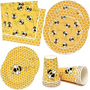 Gift Boutique Honey Bee Party Set - Serves 24, Includes Dinner Plates, Luncheon Napkins, and 24 9 oz Cups
