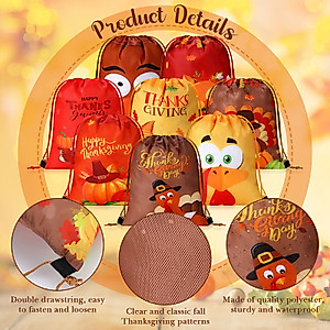 Paterr 16 Pcs Fall Favor Bags Bulk Thanksgiving Drawstring Bags Maple Leaf Carnival Candy Bags Pumpkin Gift Bags Autumn Goodie Treat Bags for Classroom Harvest Fall Birthday Party Decor,10 x 12 Inch
