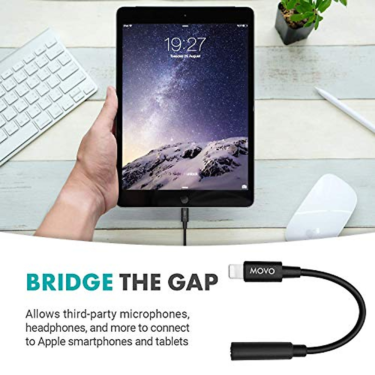 Movo IMA-2 3.5mm TRS to Lightning iPhone Headphone Adapter - Apple Headphone Adapter for iPhone - iPhone Aux Adapter for Mics and Headphones - 3.5 mm TRS Audio Cable to Lightning Adapter for Apple