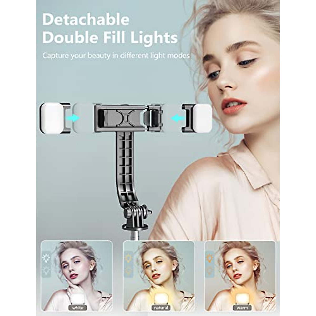 44.9 Inch Selfie Stick with Reinforced Tripod - 2 Fill Lights, Tupwoon Extendable & Portable Phone Tripod with Remote, Compatible with iPhone 14 Pro Max/13/12/11 Samsung Android