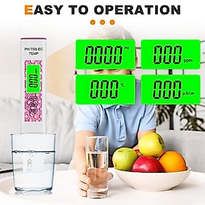 PH Meter 4 in 1 Water Quality Tester TDS Meter PH/TDS/EC/Temp Tester with Temperature Compensation Function, PPM Water Tester for Household Drinking, Pools, Fish Tanks (Pink)
