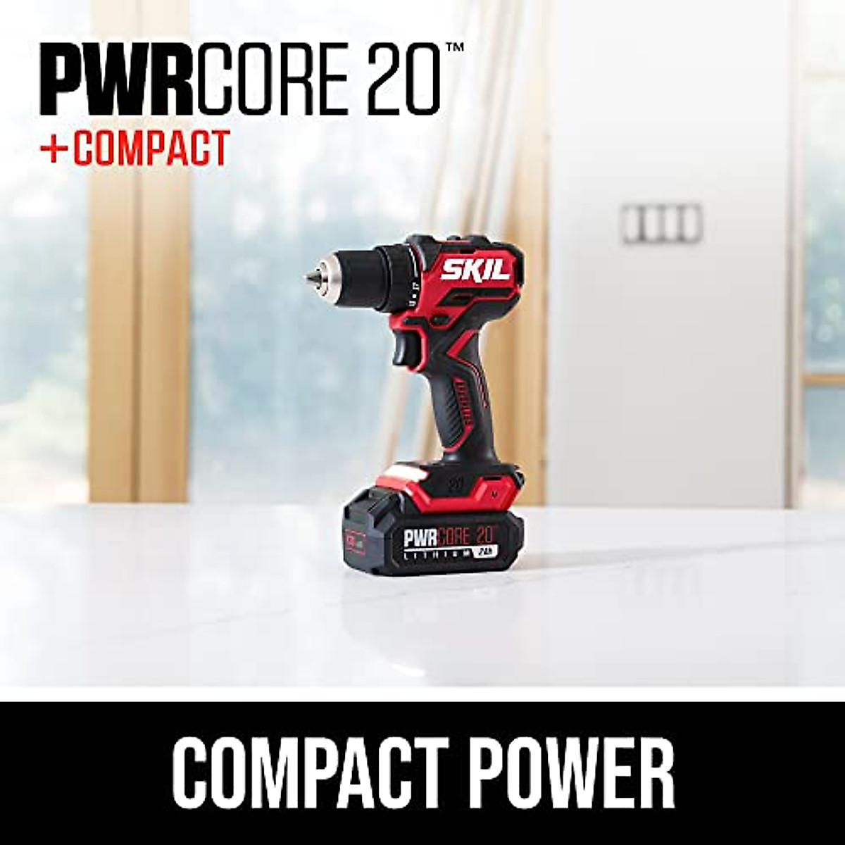 SKIL PWR CORE 20 Brushless 20V 1/2 In. Compact Varible-Speed Drill Driver Kit with 1/2'' Single-Sleeve, Keyless Ratcheting Chuck & LED Worklight Includes 2.0Ah Battery and PWR JUMP Charger-DL6293B-10