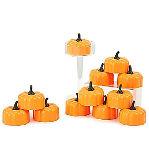 IMAGE Flickering Pumpkin Tea Lights 12 Pack Flickering LED Pumpkin Lights with Battery Operated Flameless Pumpkin Tealight Candles for Halloween, Christmas, Thanksgiving and Theme Parties