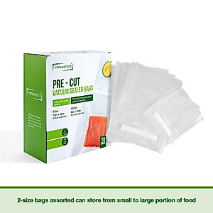 TYPLASTICS Vacuum Sealer Bags, Set of 150 Pre-Cut, Quart and Gallon, for Food Saver, Airtight Vac Storage, Meal Prep