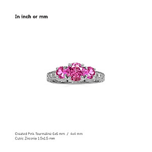 Silvershake Created Pink Tourmaline 925 Sterling Silver 3-Stone Anniversary Engagement Ring for Women Size 6.5