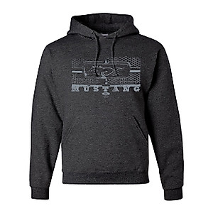 Wild Bobby Vintage Ford Mustang Silver Honeycomb Grill Distressed Cars and Trucks Unisex Graphic Hoodie Sweatshirt, Heather Black, Large