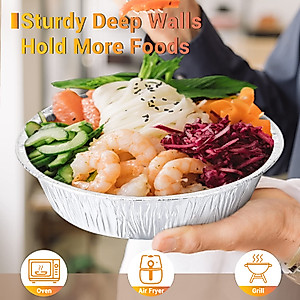 Suice 8 Inch Round Aluminum Foil Pan, 50pcs Deep Disposable Foil Container Pie Tin Round Aluminum Foil Baking Pan Disposable Cake Pan for Oven Baking, Cooking, Storing, Serving, Packing, Food Prep