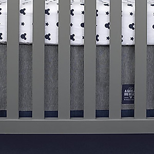 Disney Mickey Mouse 4 Piece Hello World Denim/Star/Icon Nursery Crib Bedding Set, Navy, Grey, White