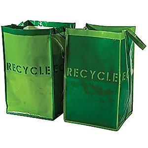 Great Useful Stuff Set of 2: G.U.S. Recycle Bins for Home and Office - Waterproof, Tall with Extra Sturdy Handles. Durable, Washable, Affordable Recycle Bags