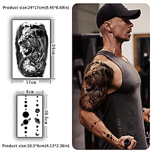 Yazhiji 32 Sheets Temporary Tattoos Stickers, 8 Sheets Fake Body Arm Chest Shoulder Tattoos for Men Women with 24 Sheets Tiny Black Temporary Tattoos