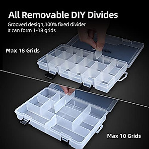 RUNCL Fishing Tackle Box, 4 Packs Plastic Storage Box with Removable Dividers, 3500/3600 Tackle Boxes Organizer - Clear Tackle Storage Trays For Lures, Baits - Box Organizer Container