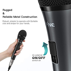 Fifine Karaoke Microphone, Dynamic Vocal Microphone for Speaker,Wired Handheld Mic with On and Off Switch and14.8ft Detachable Cable-K6