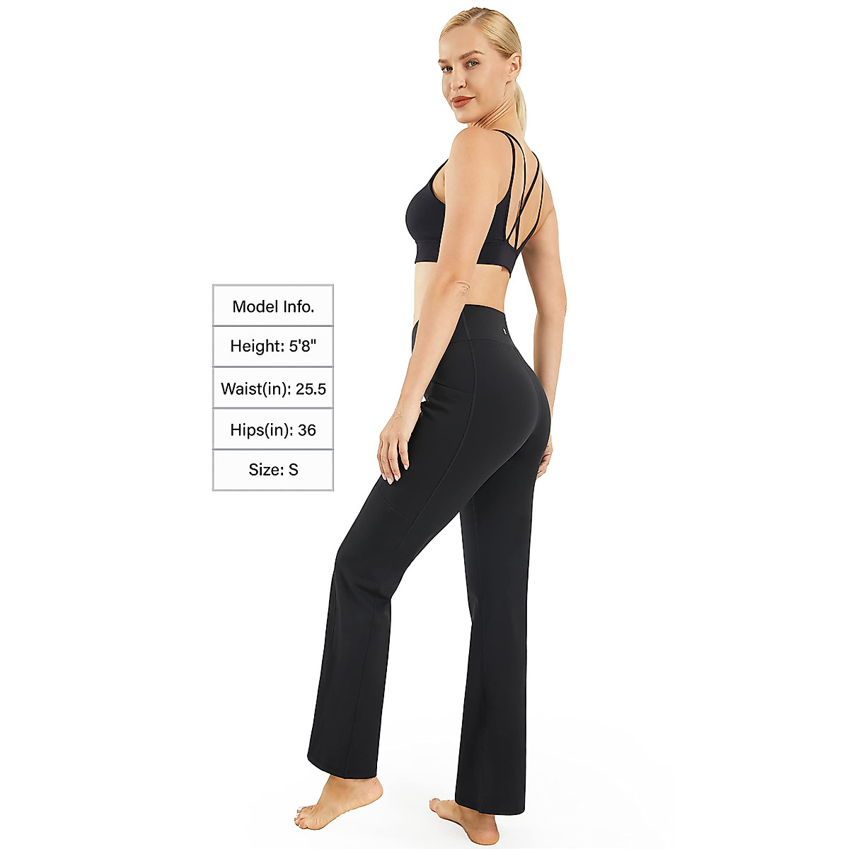 AFITNE Fleece Lined Pants Women Flare Leggings Bootcut Yoga Pants High Waisted Winter Warm Thermal Pants with Pockets-Black-L