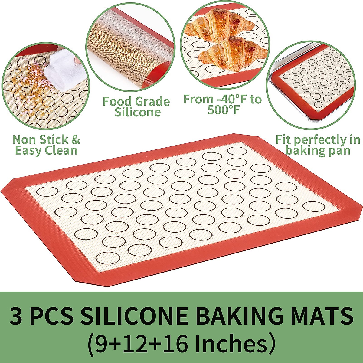 CEKEE Baking Sheet with Rack Set of 9 (3 Cookie Sheets + 3 Baking Racks + 3 Mats), Stainless Steel Baking Sheet Cooling Rack with Baking Mat Set, Baking Pans Set - Heavy Duty & Dishwasher Safe