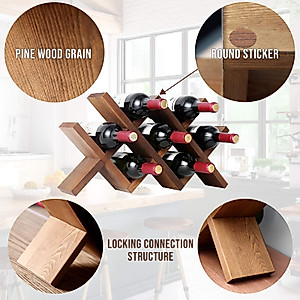 WELLAND Wood Countertop Wine Rack, Rustic Tabletop Wine Holder, 7 Bottle Wine Holder, Minimal Assembly Required | 21.25" W x 4" D x 11.5" H