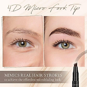 2PCS Eyebrow Pen,4-Tip Microblade Brow Pen,4 Tip Microblade Brow Pen Waterproof,Fine-Stroke,Long Lasting,Waterproof and Smudge-Proof (Black+Dark Brown)