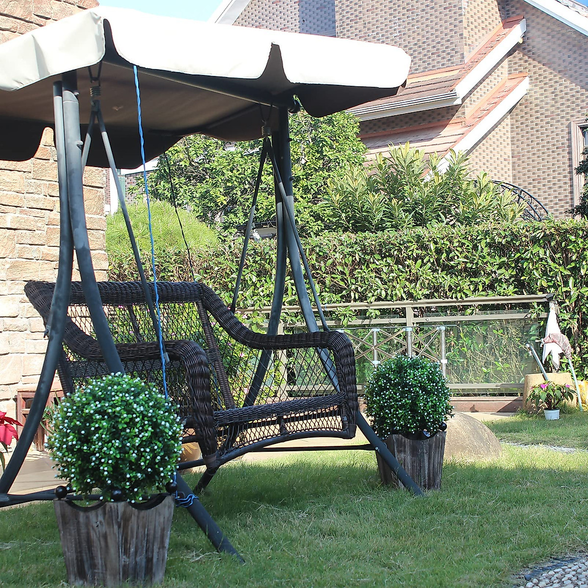 Two 20''T Artificial Boxwood Topiary Ball Trees Fake Bushes Shrubs UV Resistant Potted Plants Artificial Flower Buds Trees for Indoor Outdoor Home Garden