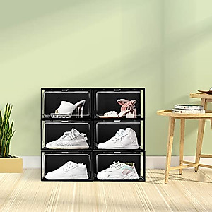 mupera X-Large Shoe Storage Box - Upgrade Black Shoe Bins(2023 New), Stackable Sneaker Storage Boxes, Hardtop Plastic Shoe Storage Organizer Bin with Lid, Sneaker Shoe Holder Containers for Closets