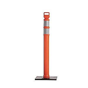 Crowd Control Warehouse Orange 45" Delineator Post, 3" Reflective Collars, 10lb Rubber Base