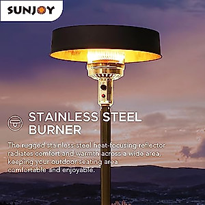 Sunjoy Patio Heater, 40000 BTU Portable Freestanding Steel Frame Outdoor Propane Heater with Side Table Design, Stainless Steel Burner, Safety Self Shut-Off System for Commercial & Residential Use