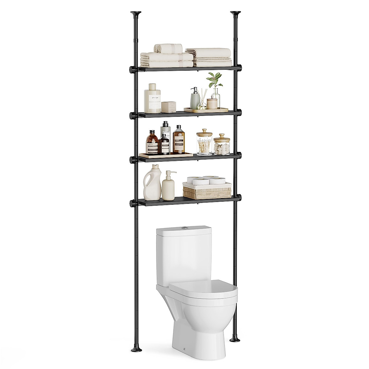 SONGMICS Bathroom Organizer 4-Tier, Over The Toilet Storage Shelf, 4 Height Adjustable and Extendable Shelves, 35.4 to 122.1 Inch Tall, for Small Spaces, Bathroom, Living Room, Ink Black UBTS021B01