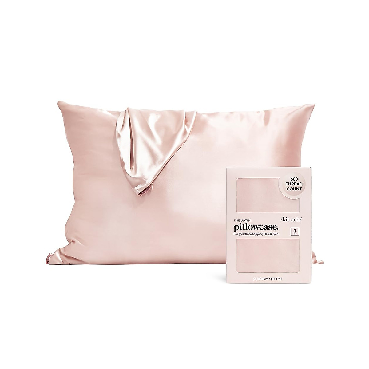 Kitsch Satin Pillowcase for Hair and Skin Queen, Softer Than Silk Pillow Cases for Hair, Cooling Satin Pillowcase with Zipper, Pillow Case Covers, Satin Pillow Cases Standard Size (Blush, 1 Pack)