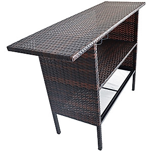 BalanceFrom Outdoor Patio Wicker Bar Counter Table Backyard Furniture with Shelves and Rails
