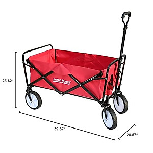 SPEEDFORCE Collapsible Folding Wagon, Utility Beach Wagon Cart, Side Pockets and Adjustable Handlebar, All Terrain Stroller Wagon for Outdoor Activities, Camping, Garden. Red