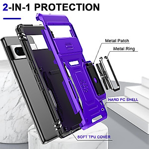 AUPAI Designed for Google Pixel 7 Pro Case with Camera Cover,Military Grade Heavy Duty Pixel 7 Pro Cover Pass 16ft Drop Test Protective Phone Case with Kickstand for Google Pixel 7 Pro Purple