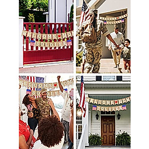 Mandala Crafts Welcome Home Soldier Banner Garland for Military Homecoming Decorations - Burlap Patriotic Military Welcome Home Banner Sign