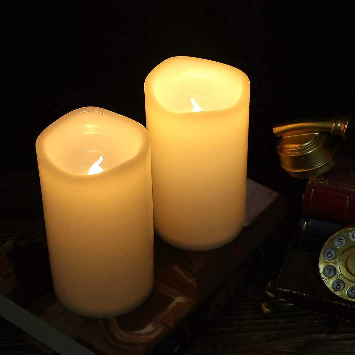 Wondise Waterproof Outdoor Flameless Pillar Candles with 6 Hour Timer,LED Flickering Battery Operated White Plastic AAA 2 Pack Indoor Candles Home Garden Patio Party Lantern Decor(D 3" x H 6")