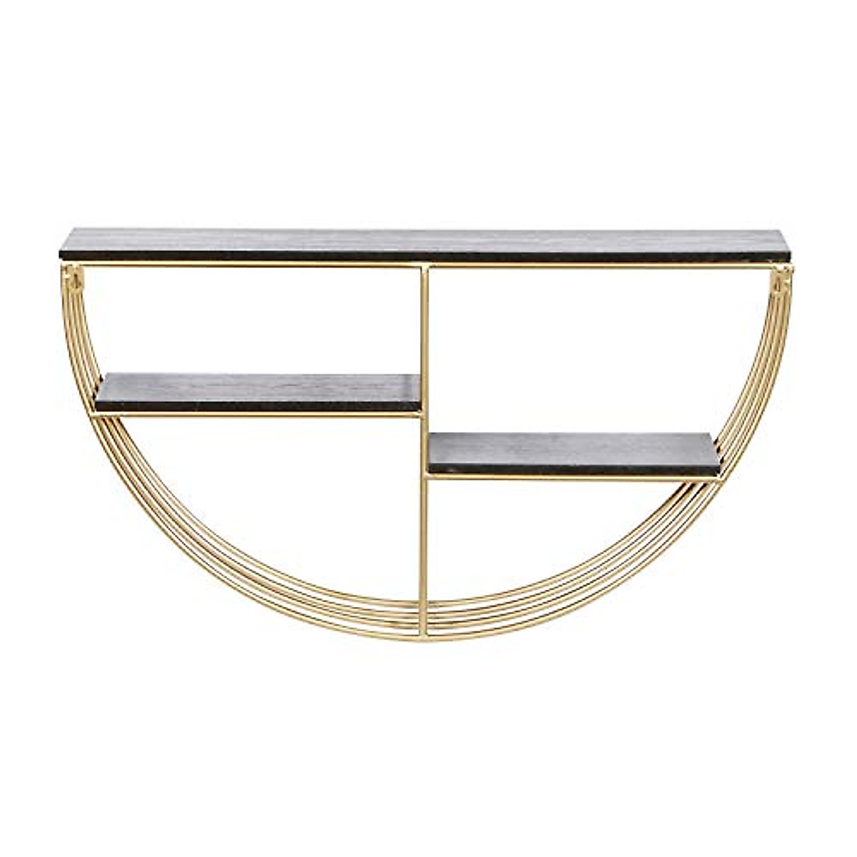 Deco 79 Wood 3 Shelf Wall Shelf with Half Moon Shape, 28" x 7" x 15", Gold