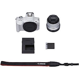 Canon EOS R50 Mirrorless Camera with 18-45mm Lens | White Bundled with 64GB Memory Card + 49mm UV Filter + Camera Case with Rain Cover + Microfiber Cleaning Cloth (5 Items)