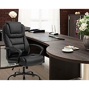 Big & Tall Home Office Chair Desk Chair Executive Chair 500LBS Ergonomic High Back Leather Computer Chair with Lumbar Support Headrest Massasge Height Adjustable Swivel Task Chair for Adult Women Men