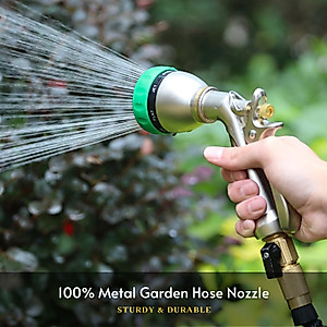 HOSUN Garden Hose Nozzle Sprayer Heavy Duty, 100% Metal Water Hose Nozzle with 7 Spray Patterns, High Pressure Hose Spray Nozzle with Lockable Rear Trigger for Watering Plant & Lawn, Washing Car & Pet