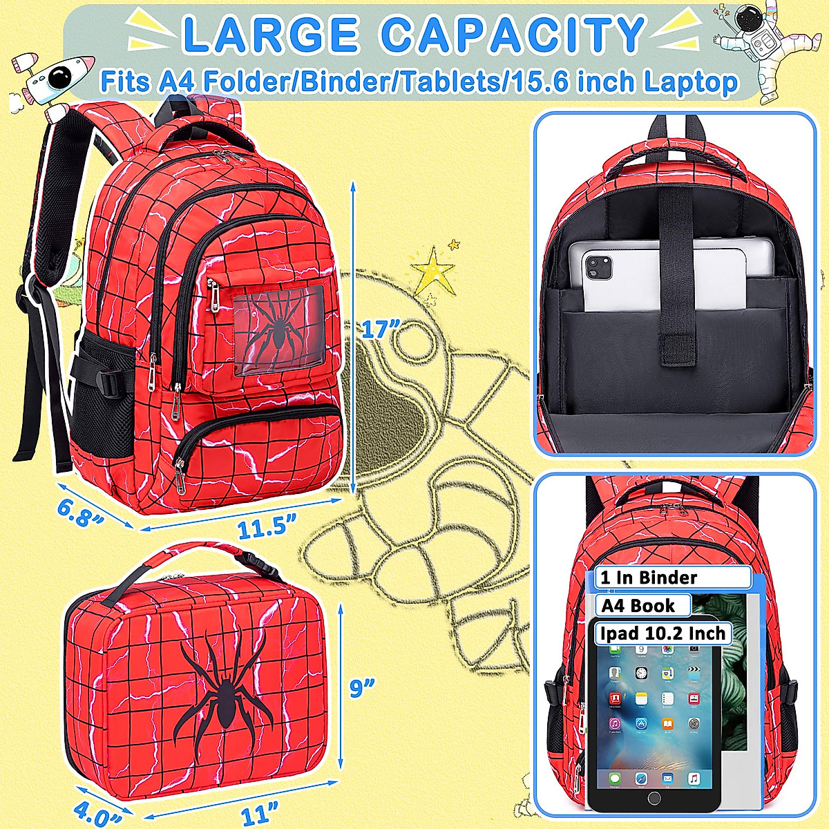 HotAdsFW Spider Backpack for Boys 4 5 6 7 8 9 Elementary Kids School Backpack Bookbag for Girls 8-10 School Bag for Kindergarten Primary Middle School