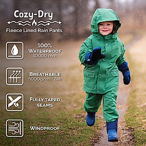 JAN & JUL Lined Water-Proof Pants Kids, Cozy Rain Gear for Boys Girls (Fleece-Lined: Black, 3T)