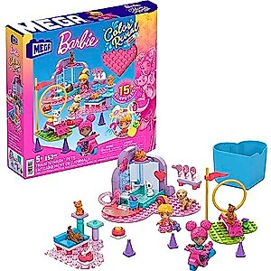 MEGA Barbie Color Reveal Building Toy Playset For Kids, Train N Wash Pets With 152 Pieces, 15 Surprises, Accessories and 6 Pets