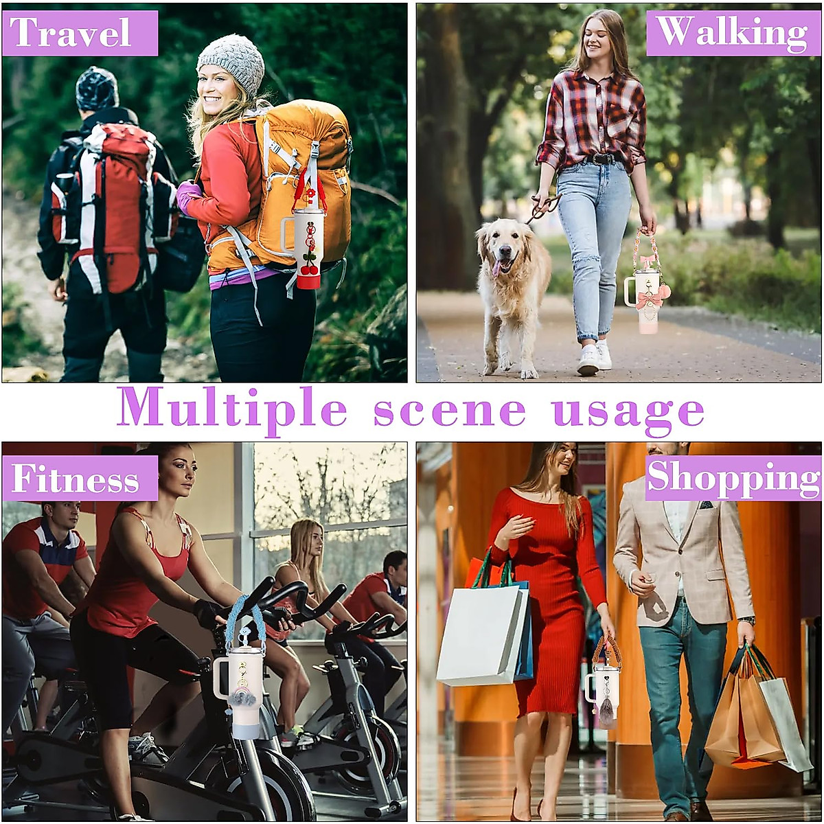 Stanley Cup Accessories Set Including Siliocne Straw Cover, Siliocne Boot, Water Bottle Handle Strap for Stanley Cup 40oz 30oz Tumbler with Handle (Pink butterflies)