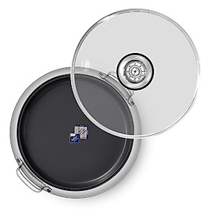 Chef's Secret 12-Element Stainless Steel Round Non-Stick Griddle With See Thru Glass Cover, PFOA Free, Works with Induction, Ceramic, Electric, and Gas Cooktops