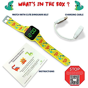 ATHENA FUTURES Potty Training Count Down Timer Watch with Lights and Music - Rechargeable, Dinosaur Yellow Band and Potty Training Chart for Toddlers - Fun Animal Design - Rewards - Sticker Chart