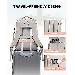 LOVEVOOK Carry On Backpack, 40L Travel Backpack Women with 3 Packing Cubes, TSA Airline Approved Suitcase Bag as Personal Item, Waterproof 17 inch Laptop Backpack for Weekender Overnight,Grey Pink