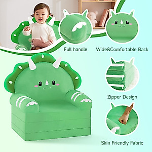 Hallo Deer Kids Couch Fold Out Soft Toddler Chair, 3-in-1 Kids Chair for Toddlers, Kids Sofa Dinosaur Chair, Children Couch for Toddlers 1-3, Kids Folding Toddler Chairs for Boys and Girls