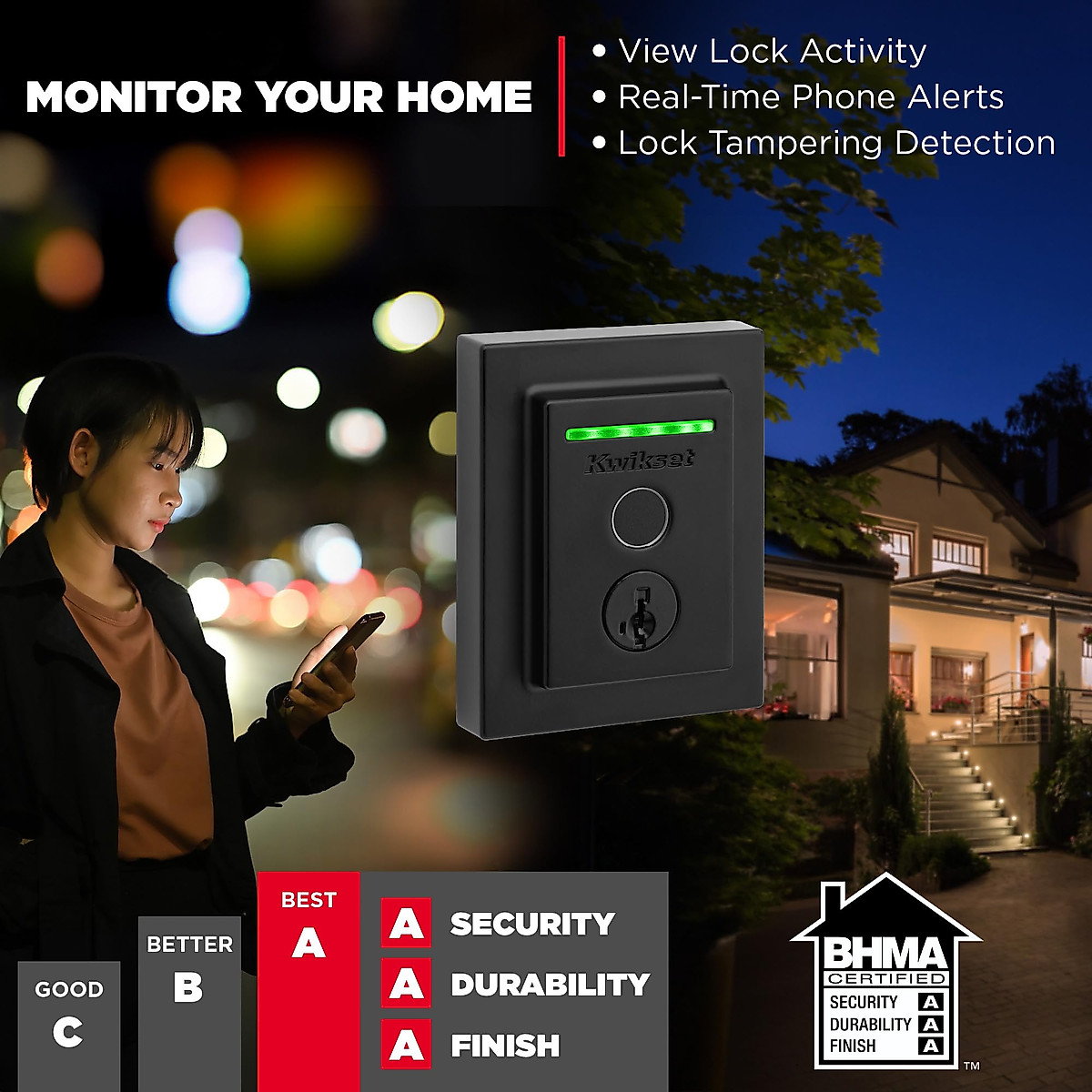 Kwikset Halo Touch Contemporary Square Wi-Fi Fingerprint Smart Lock No Hub Required featuring SmartKey Security in Matte Black (99590-004)