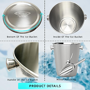Olmaanseta Champagne Bucket With Ice Scoop,Stainless Steel Wine Bucket For Bar,large Ice Buckets For Parties, Wine Chiller With Handles 4 Quart