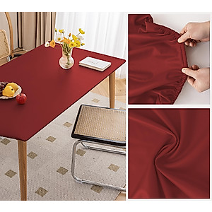 Huierxun PU Stretch Fitted Rectangle Tablecloth with Elastic Edge 35 x 55 Inch Waterproof Oil Proof Table Cloth Wipeable Table Cover for Indoor Outdoor Furniture Protect (Red,35"x55")