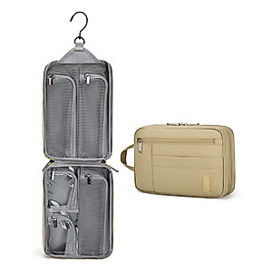 BAGSMART Travel Toiletry Bag, Toiletry Bag for Women and Men with Hanging Hook, Water-resistan Dopp Kit Door Room Essentials Makeup Cosmetic Bag, Shaving Bag Organizer for Traveling, Camping Khaki