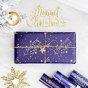 WRAPAHOLIC Christmas Wrapping Paper Roll - Mini Roll - 3 Rolls - 17 Inch x 120 Inch Per Roll - Dark Blue House, Reindeer, Snowflake Holiday Collection with Metallic Foil Shine