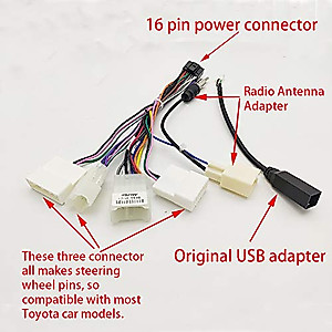 16pin Power Harness for Toyota Corolla Camry RAV4 Tacoma Hilux Prado Highlander Car Stereo Radio Cable Wire USB Adapter for aftermarket Android GPS Navigation Non JBL